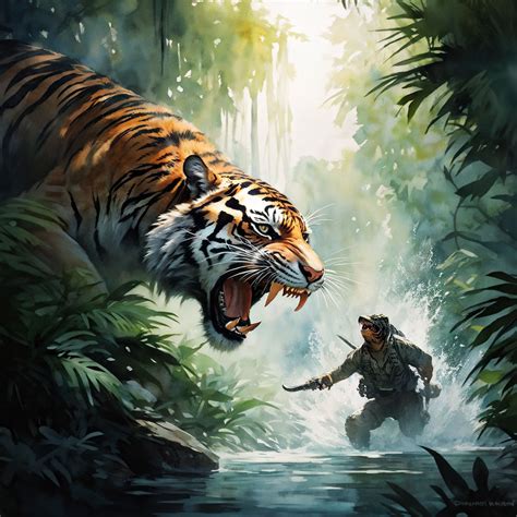 Tiger In Mid Pounce Clenching A Crocodiles Massive Jaw By Planhealt