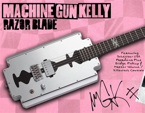 Schecter Machine Gun Kelly Razor Blade Una Signature Rectangular Con