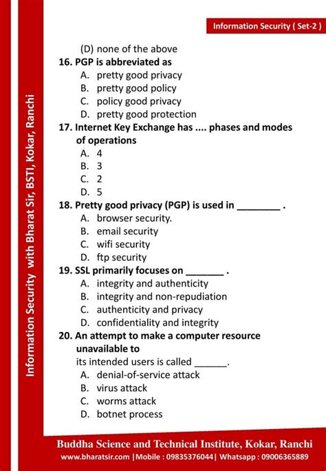 Mcq Information Security Multiple Choice Questions Pdf