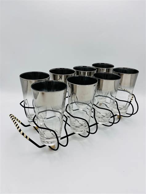 Vintage Mcm Silver Fade Glasses In Caddy Dovetail