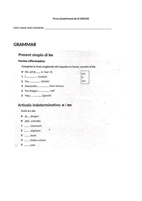 Verifica Dinglese Semplificata Esercizi Di Inglese Docsity
