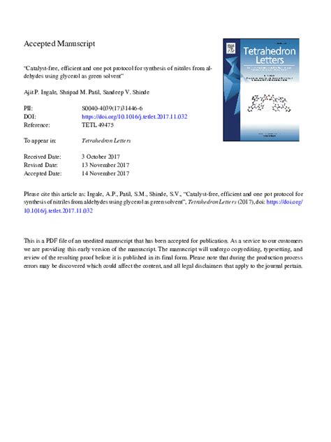 Pdf Catalyst Free Efficient And One Pot Protocol For Synthesis Of