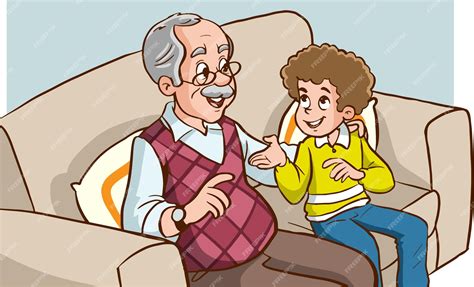 Premium Vector Grandfather And Grandson Talking Cartoon Vector