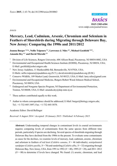 Pdf Mercury Lead Cadmium Arsenic Chromium And Selenium In Feathers Of Shorebirds During
