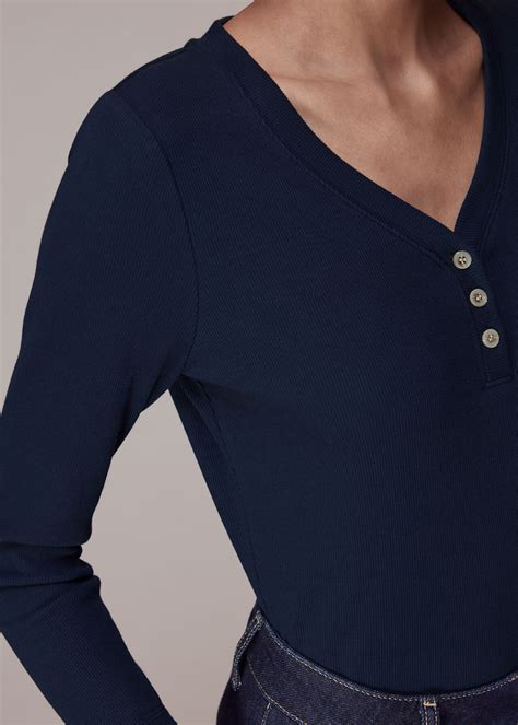 Navy Paiton Ribbed Button Front Top Whistles