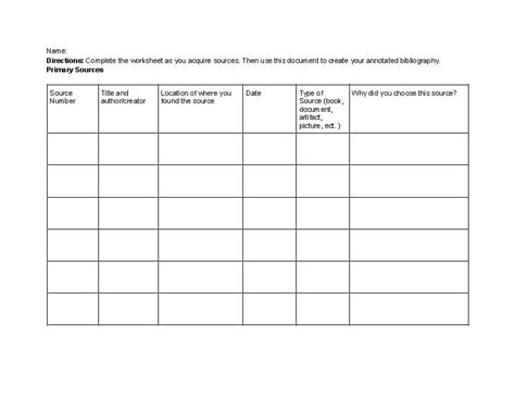 Annotated Bibliography Worksheet By Jenna Holland Tpt