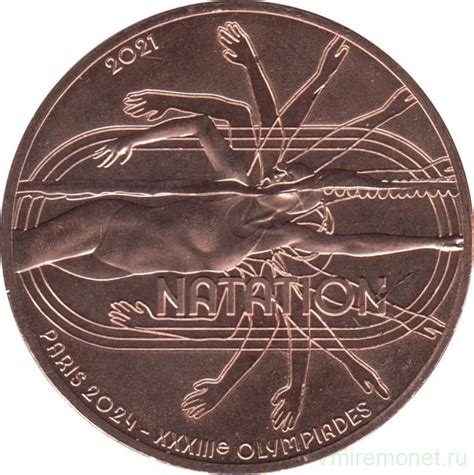 Франция 1 4 евро 2021 год Xxxiii летние Олимпийские игры Париж 2024 Плавание купить в