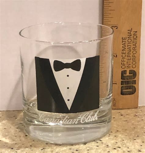 Vintage Canadian Club Whiskey Rocks Tumbler Low Ball Tuxedo 8 Oz