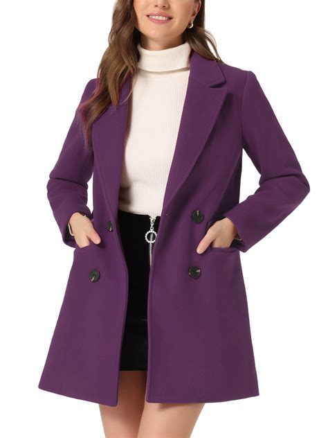 Allegra K Womens Notch Lapel Double Breasted Belted Mid Length Trenchcoat