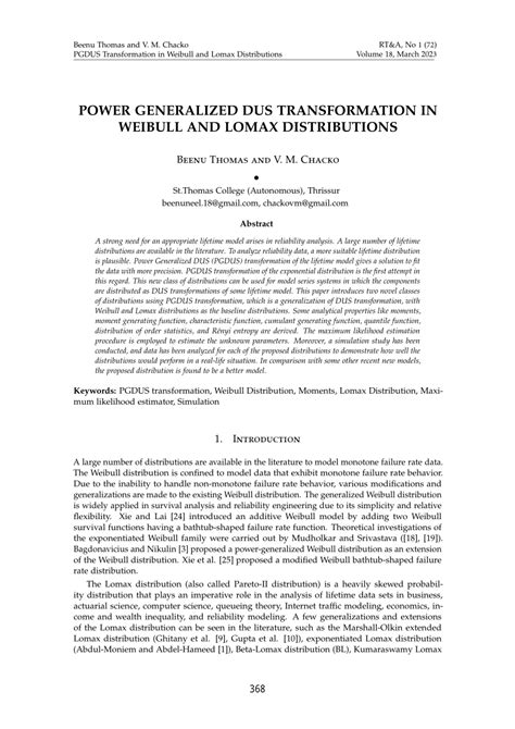 Pdf Power Generalized Dus Transformation In Weibull And Lomax