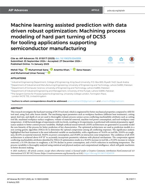 Pdf Machine Learning Assisted Prediction With Data Driven Robust Optimization Machining