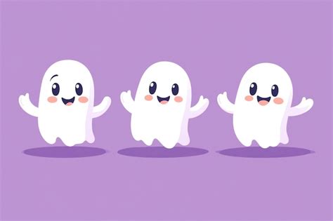 Flat Cute Ghost Character Set Cartoon Vector Premium Ai Generated Vector