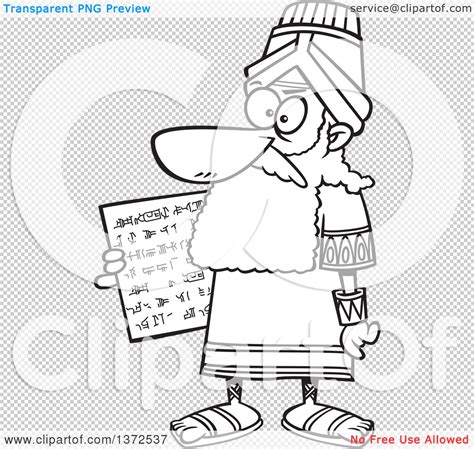 Cartoon Clipart Of A Black And White Man Hammurabi Holding A Tablet