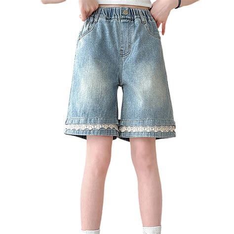 Boomny Girls Short Jeans Wide Leg Denim Shorts For Girl Trendy Solid