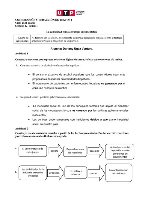 S s La causalidad como estrategia discursiva material marzo COMPRENSIÓN Y REDACCIÓN