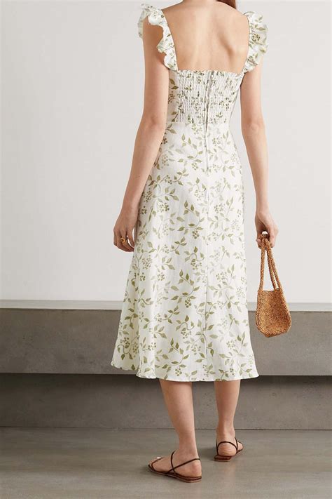 Reformation Spaulding Ruffled Floral Print Linen Midi Dress The Outnet