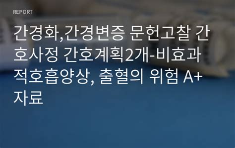 간경화간경변증 문헌고찰 간호사정 간호계획2개 비효과적호흡양상 출혈의 위험 A자료 레포트