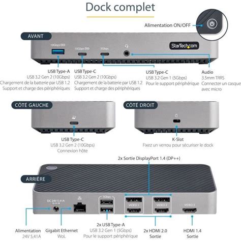 Station Daccueil Triple Moniteur Usb C Dock Triple Hdmi Dp 4k Usb C