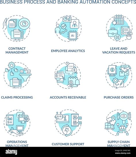 Business Process And Banking Automation Turquoise Concept Icons Set Stock Vector Image And Art Alamy
