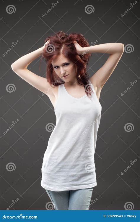 Attractive Woman In Tank Top Posing Portrait Stock Image Image Of
