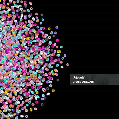 구슬 배경 패션 액세서리 수제 공예품 유리 구슬 상단 보기 Sequins 보석의 힙 모조 다이아몬드 사실적인 그림입니다 3d