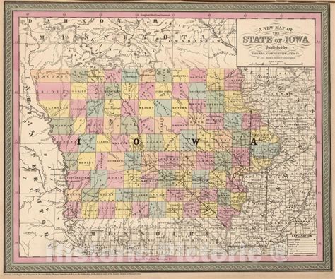 Historic Map 1853 A New Map Of The State Of Iowa Vintage Wall Art