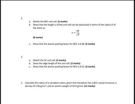 Solved 1 A Sketch The BCC Unit Cell 2 Marks B Show Chegg Com