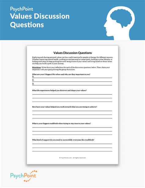 Values Discussion Questions Worksheet Psychpoint