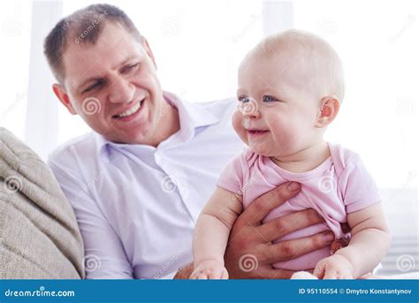 Handsome Father Holding Delightful Baby Stock Photo Image Of Shirt