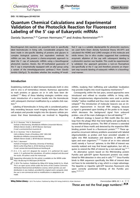 Pdf Quantum Chemical Calculations And Experimental Validation Of The