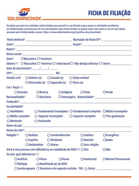 Formulário De Filiação Partidária Pdf