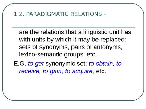 Intralinguistic Relations Of Words Types Of Semantic Relations