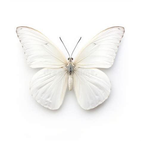 Elegant Small White Butterfly On Minimalist White Background Stock