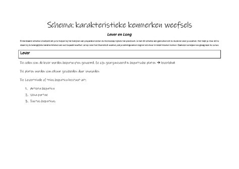 Schema Te Tekenen Structuren Deel 2 Schema Karakteristieke Kenmerken Weefsels Lever En Long