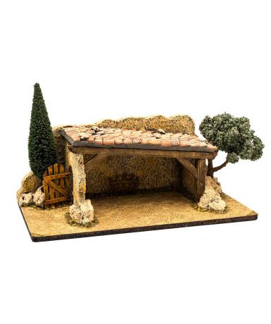 Santon de Provence Etable en ruine avec porte marron à gauche n3