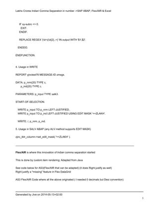 Lakhs Crores Indian Comma Separation In ABAP Flex Excel PDF