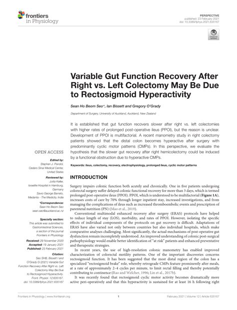 Pdf Variable Gut Function Recovery After Right Vs Left Colectomy May Be Due To Rectosigmoid