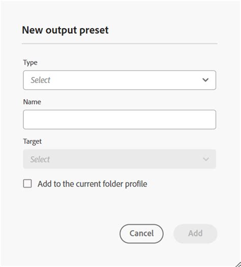 管理全局和文件夹配置文件输出预设 Adobe Experience Manager