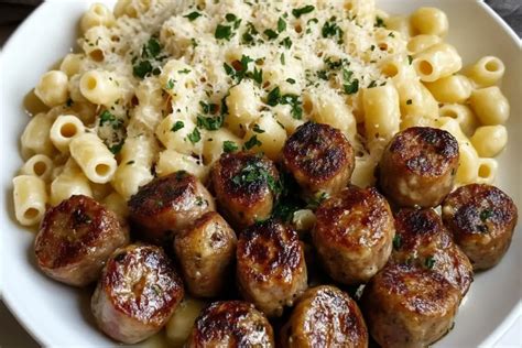 Garlic Butter Sausage Bites With Creamy Parmesan Pasta