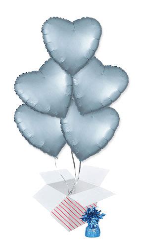 Pastel Blue Satin Luxe Heart Shape Foil Helium Balloon Bouquet 5 Inflated Balloons In A Box