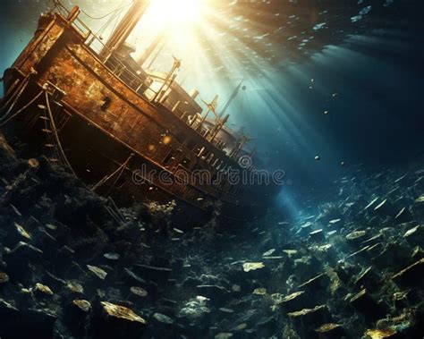 The Titanic Is Surrounded By Water That Is Deep And Dark Stock