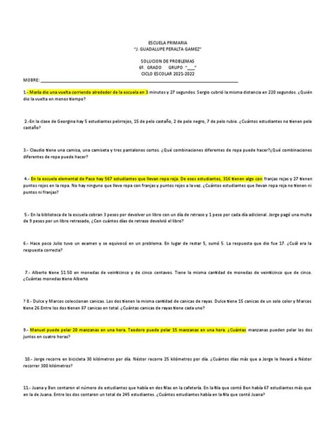 Problemas Matemáticos Sexto Grado Pdf