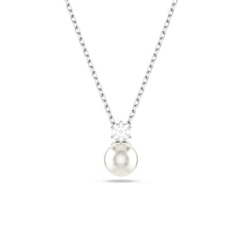 Swarovski Matrix White Rhodium Plated Cubic Zirconia And Pearl Pendant