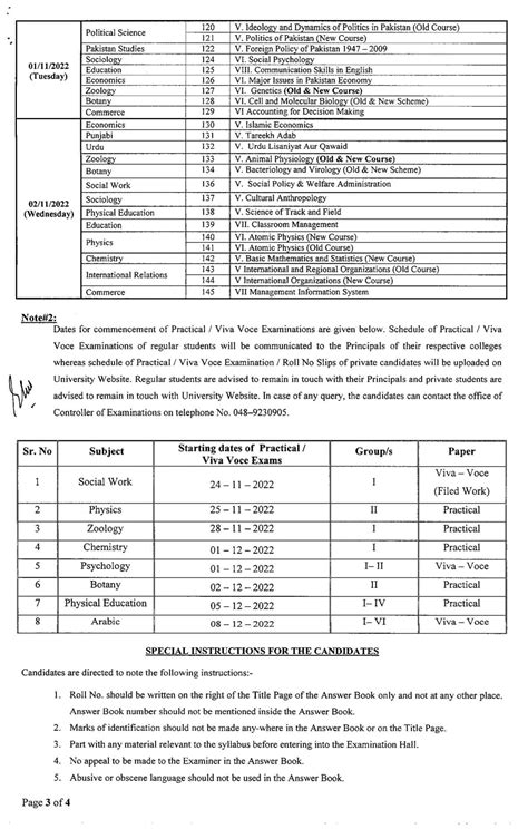 UOS MA MSC Date Sheet 2023 Part 1 Part 2 Annual Exam 2024