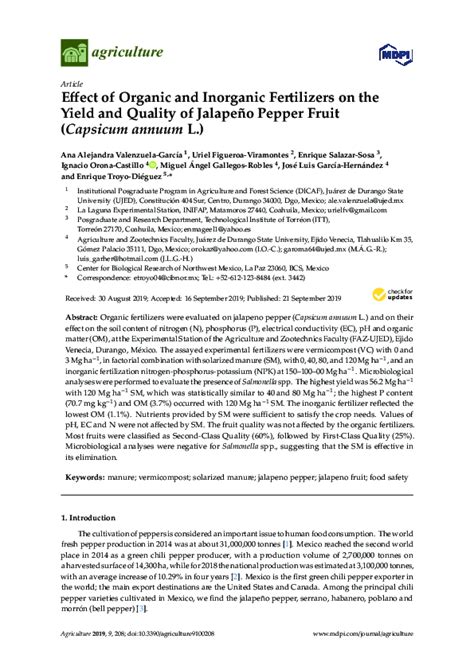 Pdf Effect Of Organic And Inorganic Fertilizers On The Growth And Nutrient Content Of