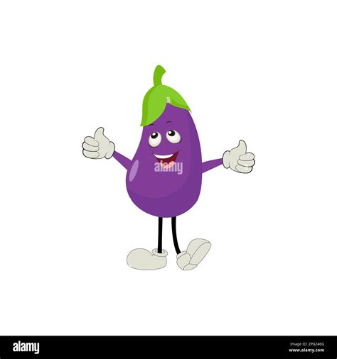 Cute Eggplant Character Vector Illustration Flat Eggplant Cartoon