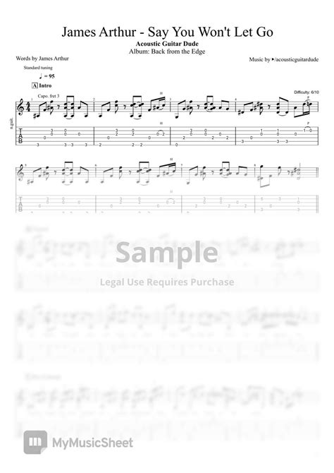 James Arthur Say You Wont Let Go Romantic Groovy Fingerstyle Sheet