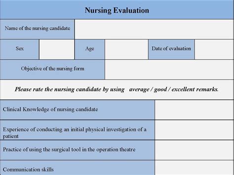 Nursing Evaluation Form Editable Pdf Forms