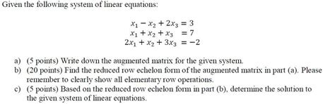 solved given the following system of linear equations x1