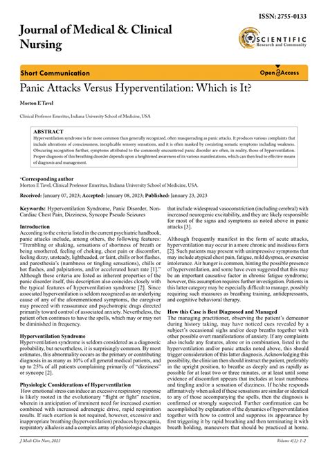 Pdf Panic Attacks Versus Hyperventilation Which Is It